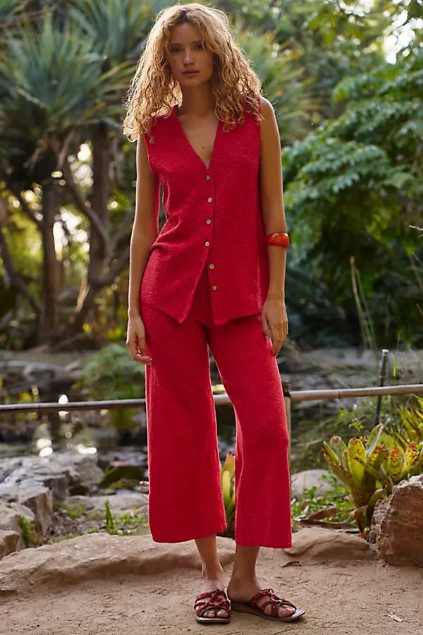 everyone  セットアップXS Free People Stockton Sweater Set In Cherry Tomato Combo - 54% Off